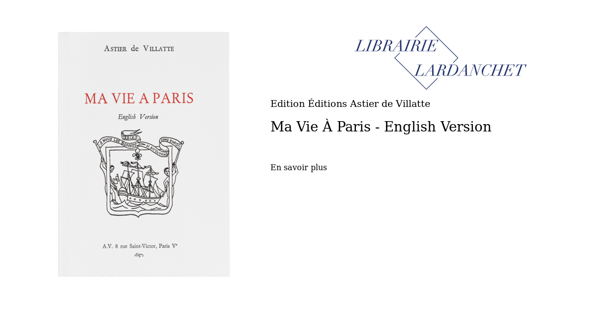 Ma Vie À Paris - English Version | Librairie Lardanchet Paris